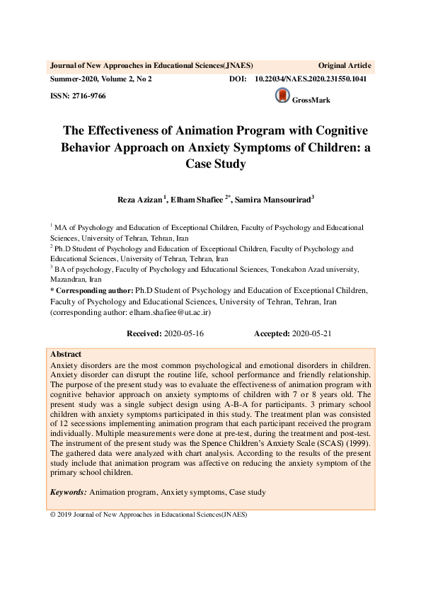 (PDF) The Effectiveness of Animation Program with Cognitive Behavior ...