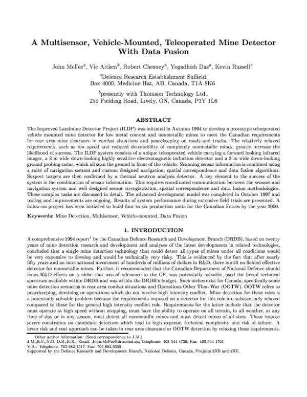 (PDF) Multisensor vehicle-mounted teleoperated mine detector with data fusion