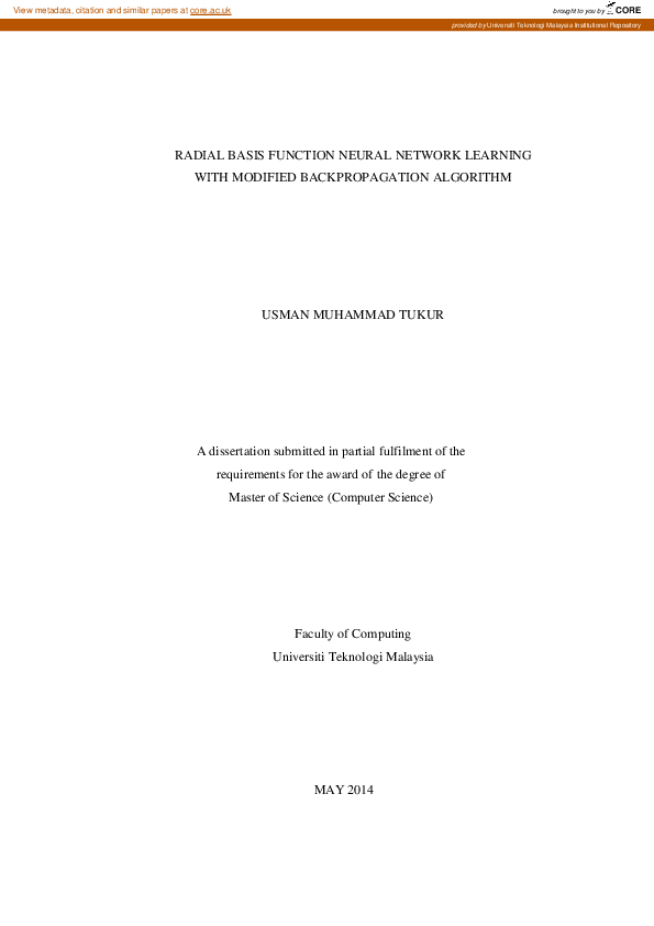 Pdf Improved Backpropagation For Radial Basis Function Networks