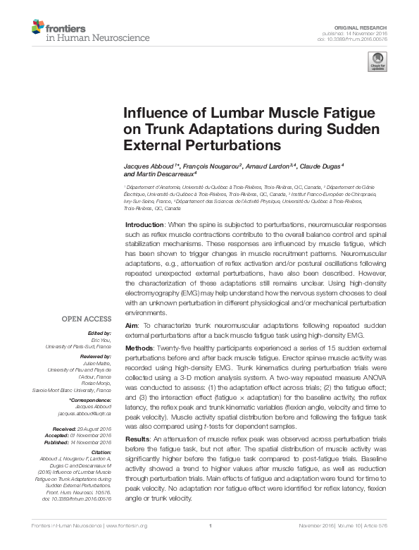 (PDF) Influence of Lumbar Muscle Fatigue on Trunk Adaptations during ...