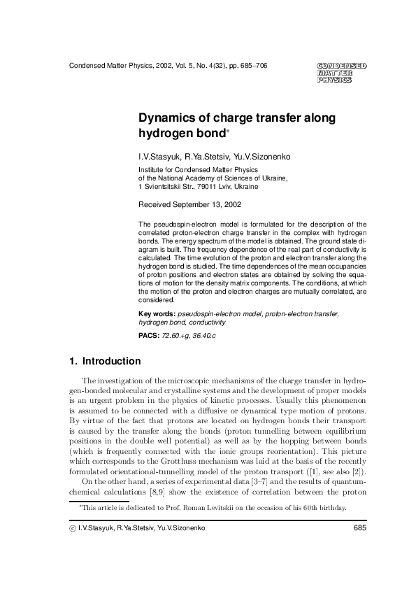 (PDF) Dynamics of Charge Transfer Along Hydrogen Bond