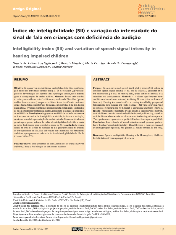 (PDF) Índice de inteligibilidade (SII) e variação da intensidade do ...