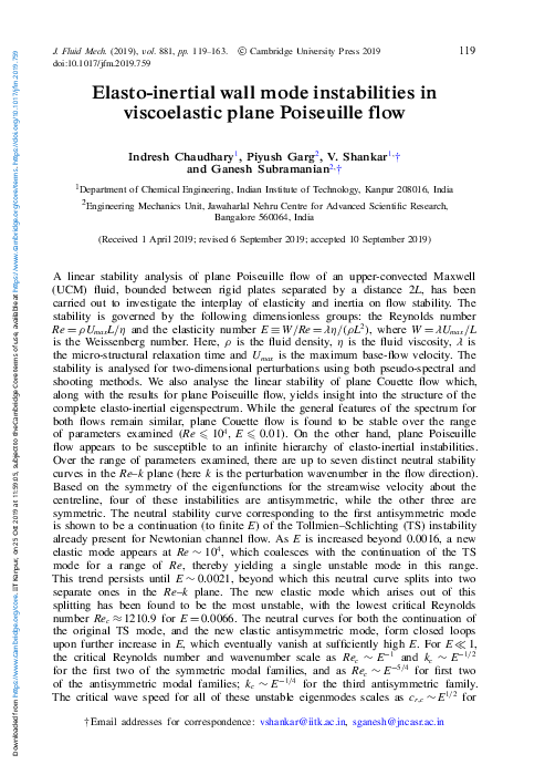 (PDF) Elasto-inertial wall mode instabilities in viscoelastic plane Poiseuille flow