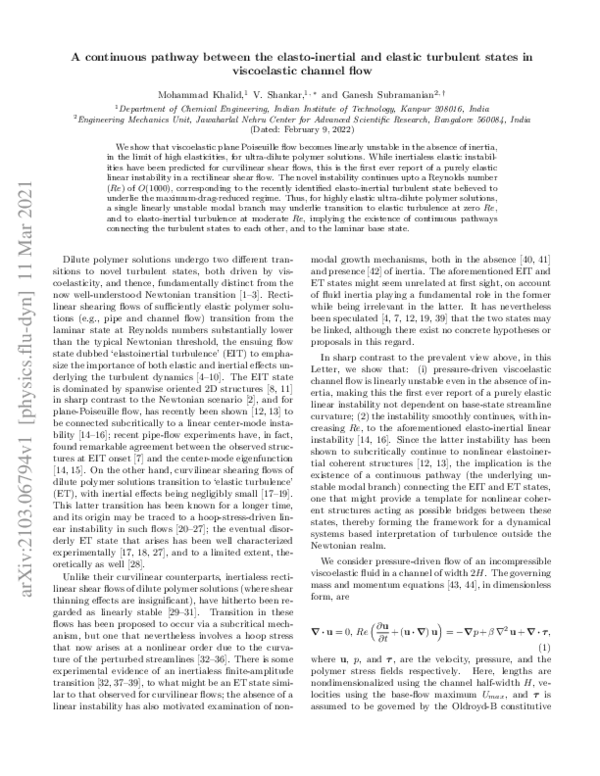 (PDF) Continuous Pathway between the Elasto-Inertial and Elastic ...