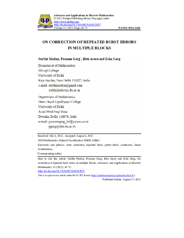(PDF) On Correction of Repeated Burst Errors in Multiple Blocks