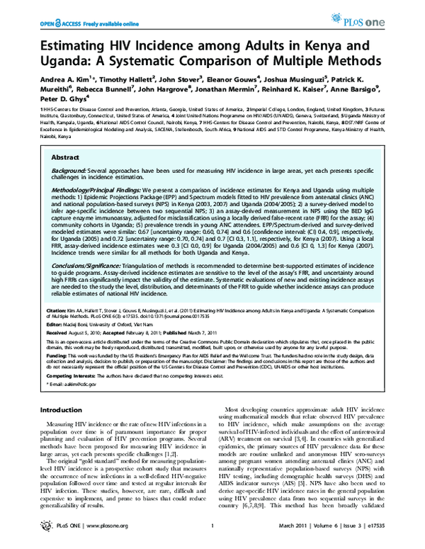 (PDF) Estimating HIV Incidence among Adults in Kenya and Uganda: A Systematic Comparison of ...
