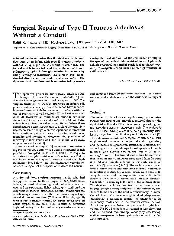 (PDF) Surgical repair of type II truncus arterious without a conduit ...