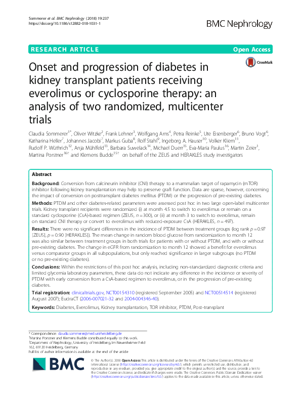 (PDF) Diabetes in Kidney Transplant: Everolimus vs CsA
