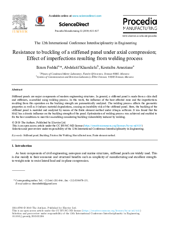 (PDF) Resistance to buckling of a stiffened panel under axial ...