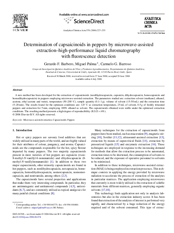 (PDF) Determination of capsaicinoids in peppers by microwave-assisted ...