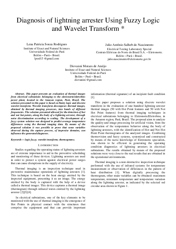 (PDF) Diagnosis of lightning arrester Using Fuzzy Logic and Wavelet Transform