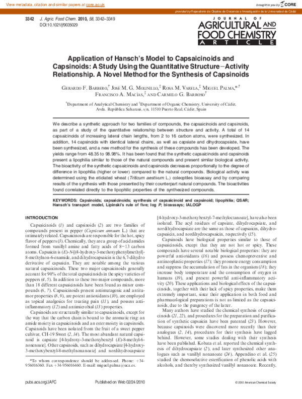 (PDF) Application of Hansch’s Model to Capsaicinoids and Capsinoids: A ...
