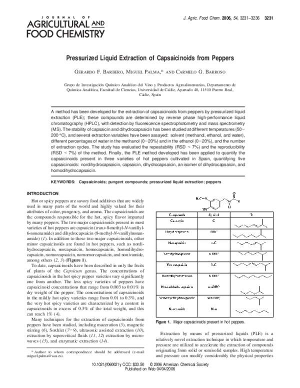 (PDF) Pressurized Liquid Extraction of Capsaicinoids from Peppers