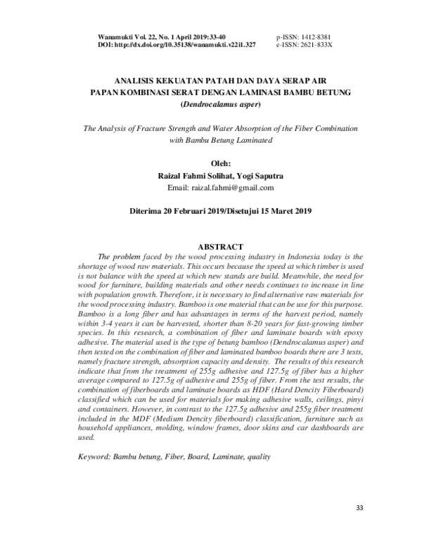 (PDF) ANALISIS KEKUATAN PATAH DAN DAYA SERAP AIR PAPAN KOMBINASI SERAT ...