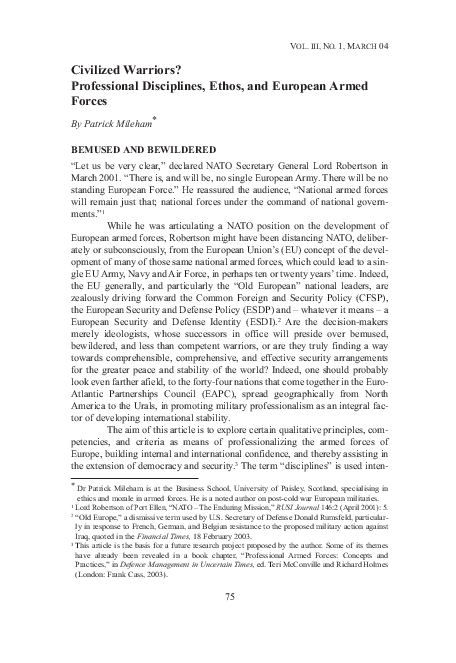 (PDF) Civilized Warriors? Professional Disciplines, Ethos, and European Armed Forces