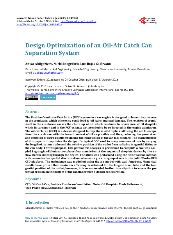 (PDF) Design Optimization of an Oil-Air Catch Can Separation System