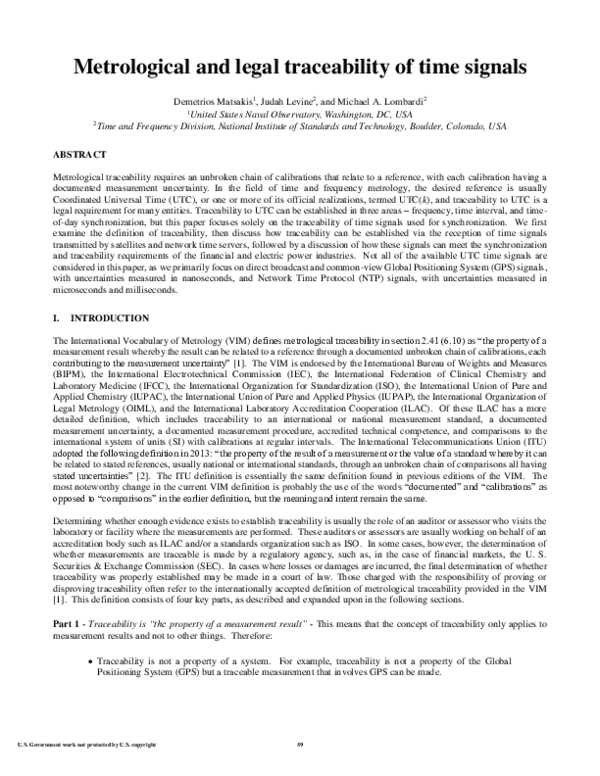 (PDF) Metrological and Legal Traceability of Time Signals | Judah Levine - Academia.edu