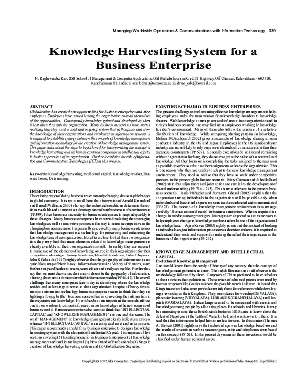 (PDF) Knowledge harvesting System for a Business Enterprise