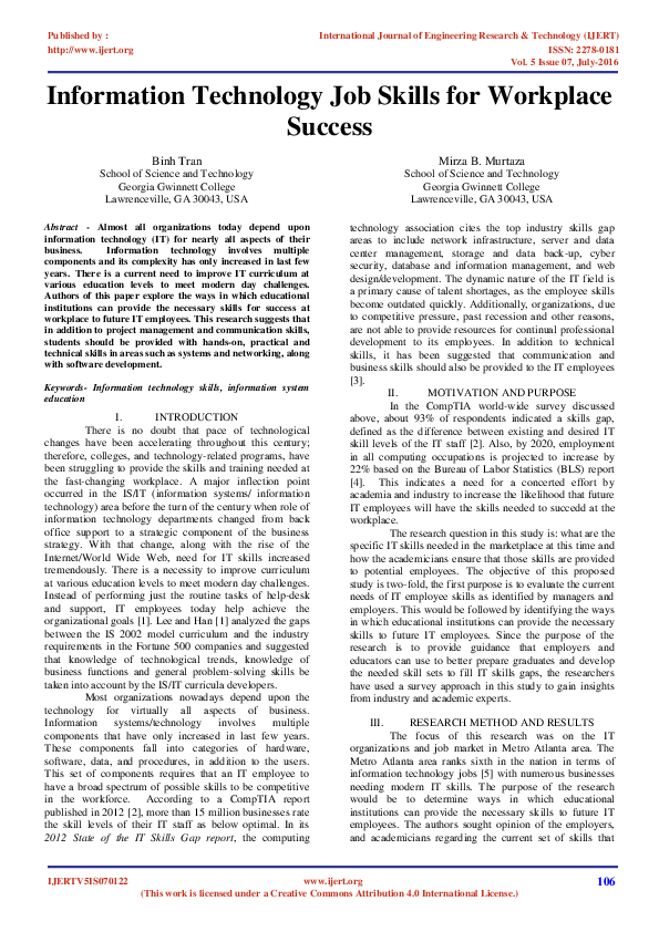 (PDF) Information Technology Job Skills for Workplace Success