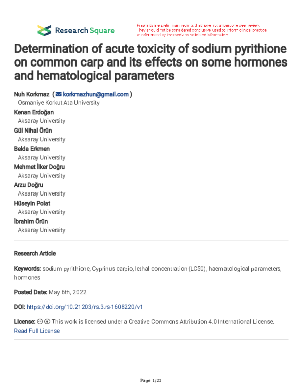 (PDF) Determination of acute toxicity of sodium pyrithione on common ...