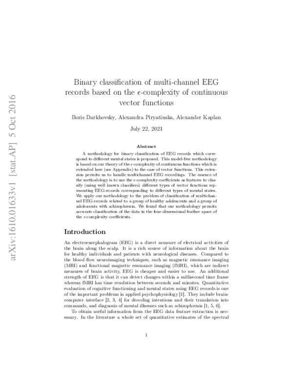 (PDF) Binary classification of multichannel-EEG records based on the ϵ-complexity of continuous ...