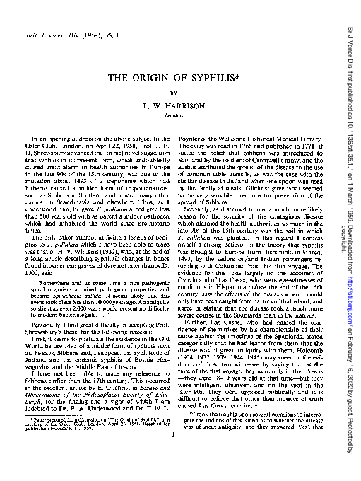 (PDF) The origin of syphilis