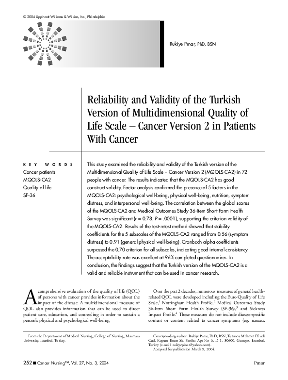 (PDF) Reliability and validity of a Turkish version of the Sexual Quality of Life – Male ...
