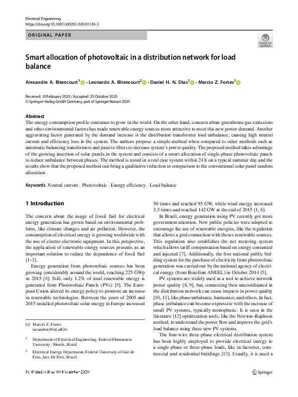 (PDF) Smart allocation of photovoltaic in a distribution network for load balance