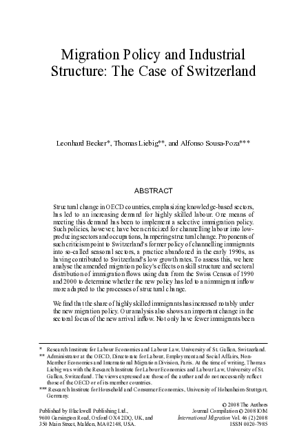(PDF) Migration Policy and Industrial Structure: The Case of Switzerland