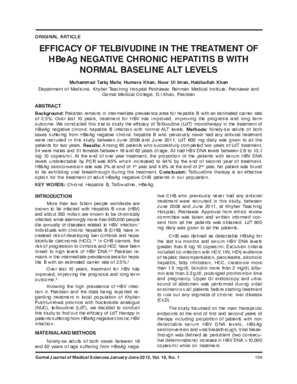 (PDF) Efficacy of telbivudine in the treatment of HBeAg negative ...