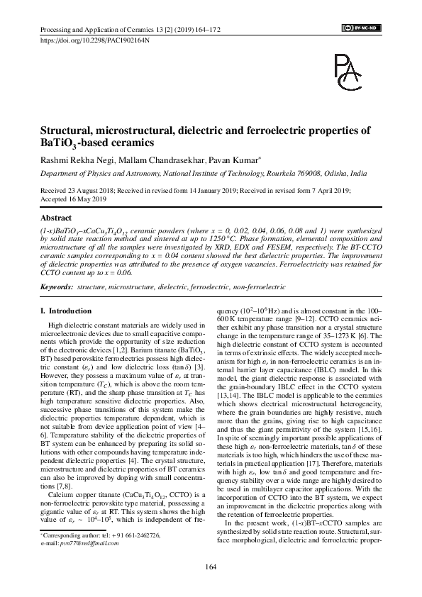 (PDF) Structural, microstructural, dielectric and ferroelectric properties of BaTiO3-based ceramics