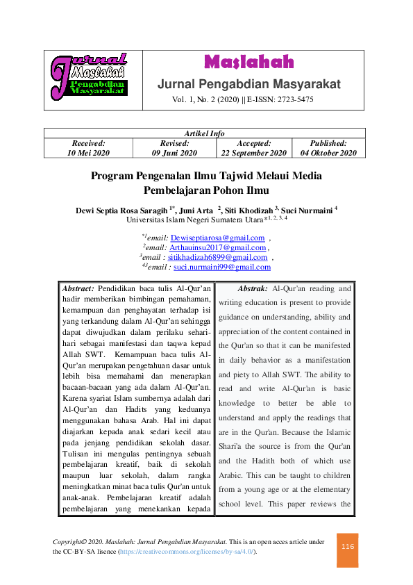 (PDF) Program Pengenalan Ilmu Tajwid Melaui Media Pembelajaran Pohon Ilmu