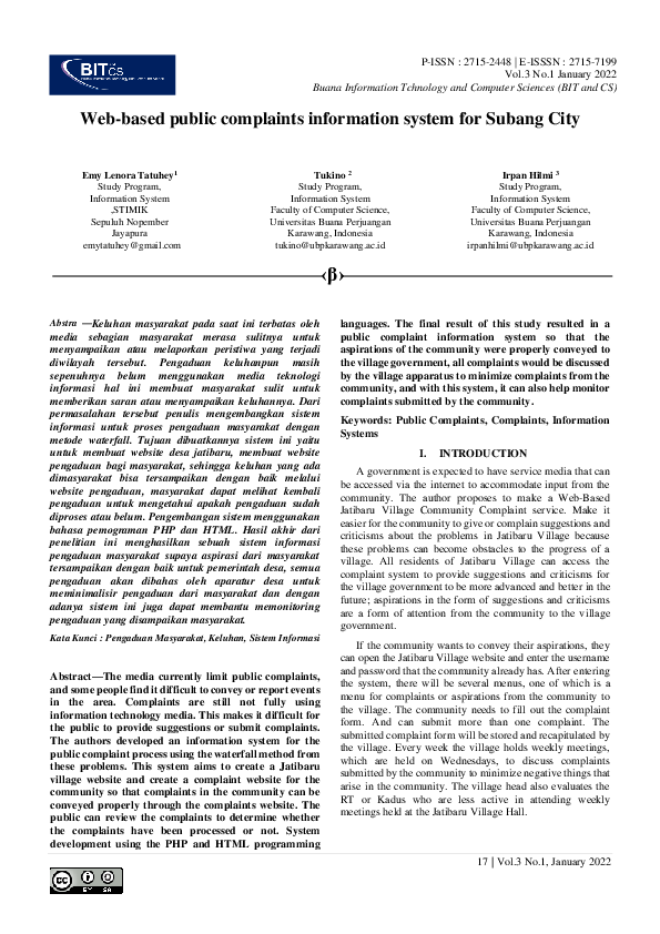 (PDF) Web-based public complaints information system for Subang City