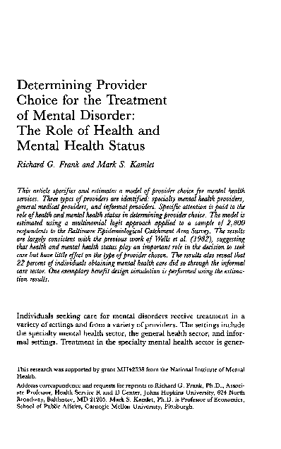 (PDF) Determining provider choice for the treatment of mental disorder ...