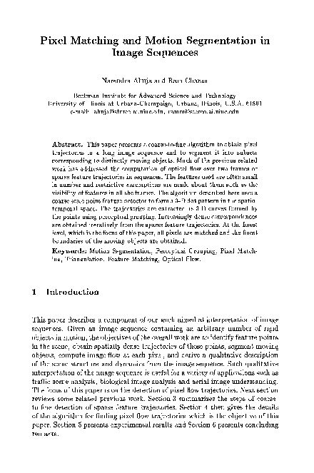 (PDF) Pixel matching and motion segmentation in image sequences