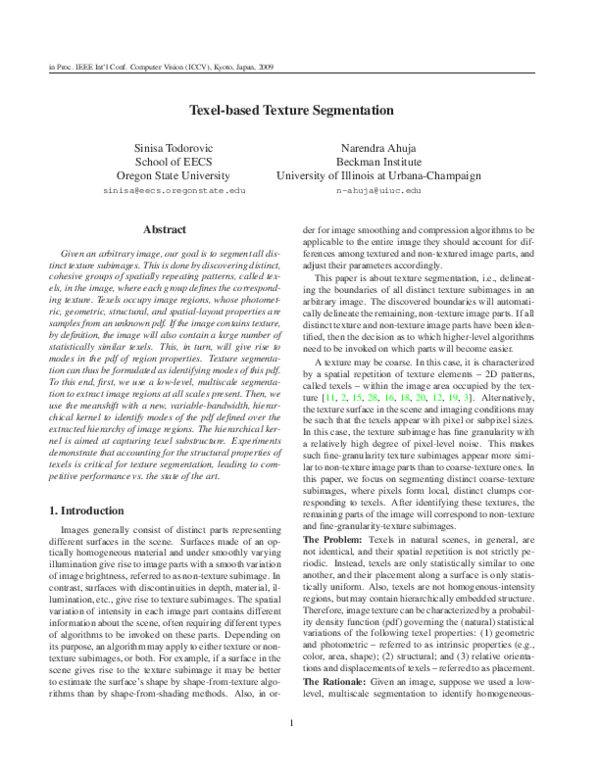 (PDF) Texel-based texture segmentation (PDF) Texel-based texture segmentation