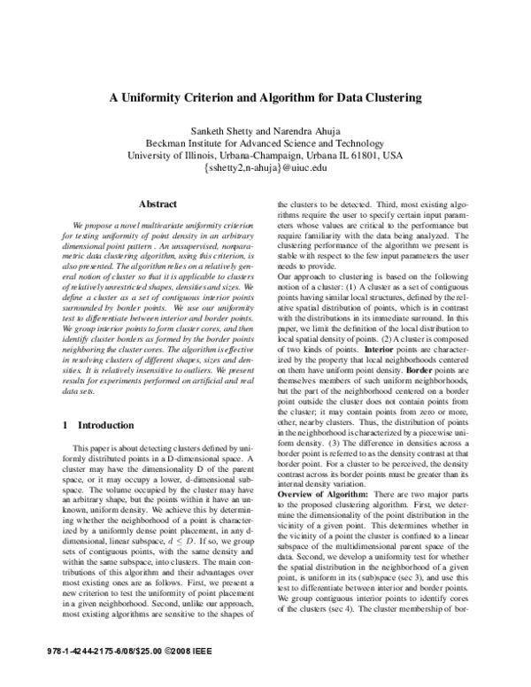 (PDF) A uniformity criterion and algorithm for data clustering