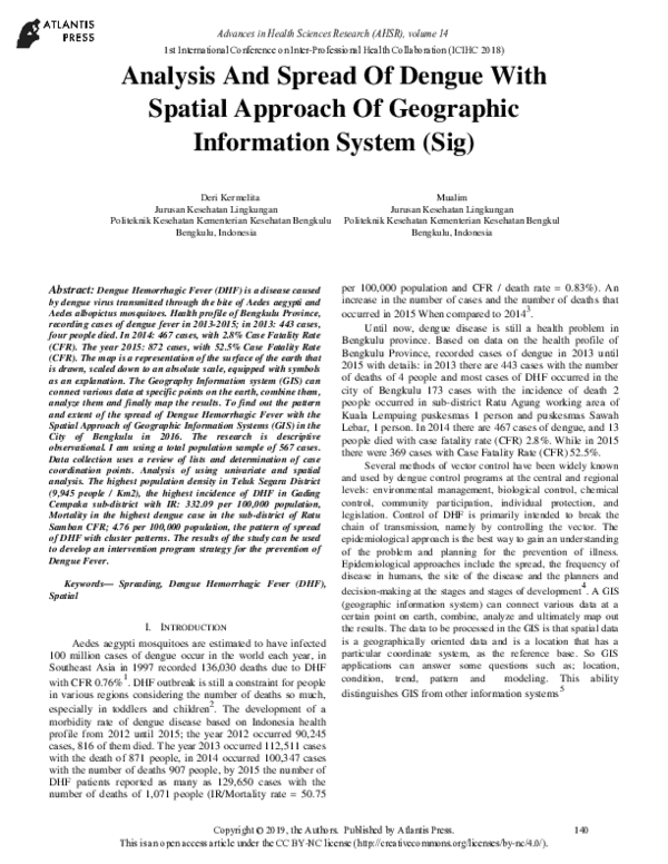 Pdf Analysis And Wide Spread Of Dengue History Dengue With Spatial Approach Of Geographic