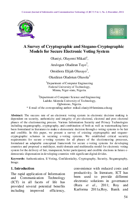 (PDF) A Survey of Cryptographic and Stegano-Cryptographic Models for Secure Electronic Voting System