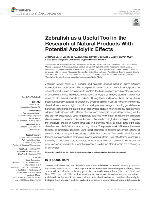 (PDF) Zebrafish as a Useful Tool in the Research of Natural Products ...