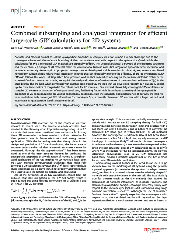 (PDF) Combined subsampling and analytical integration for efficient large-scale GW calculations ...