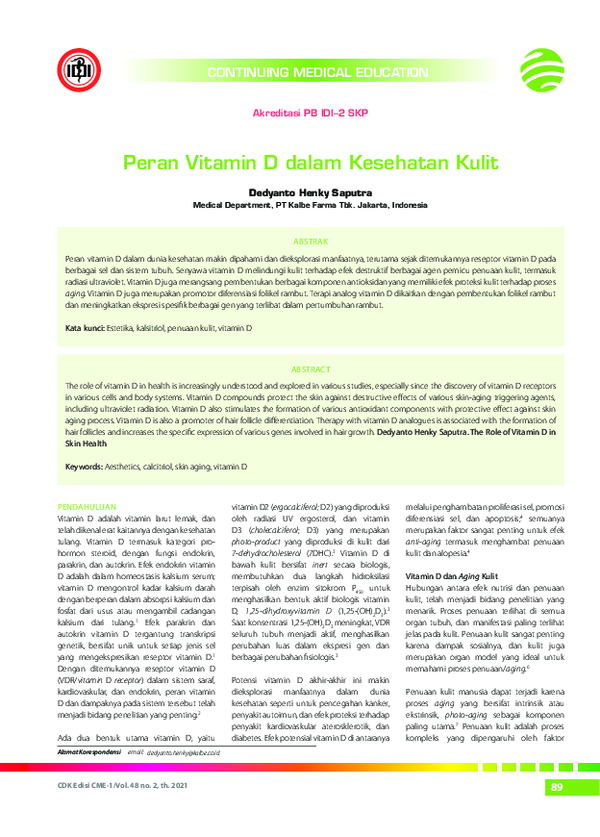 (PDF) Peran Vitamin D dalam Kesehatan Kulit
