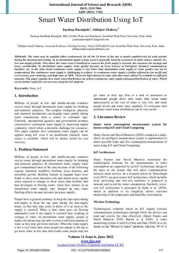 (PDF) Smart Water Distribution Using IoT
