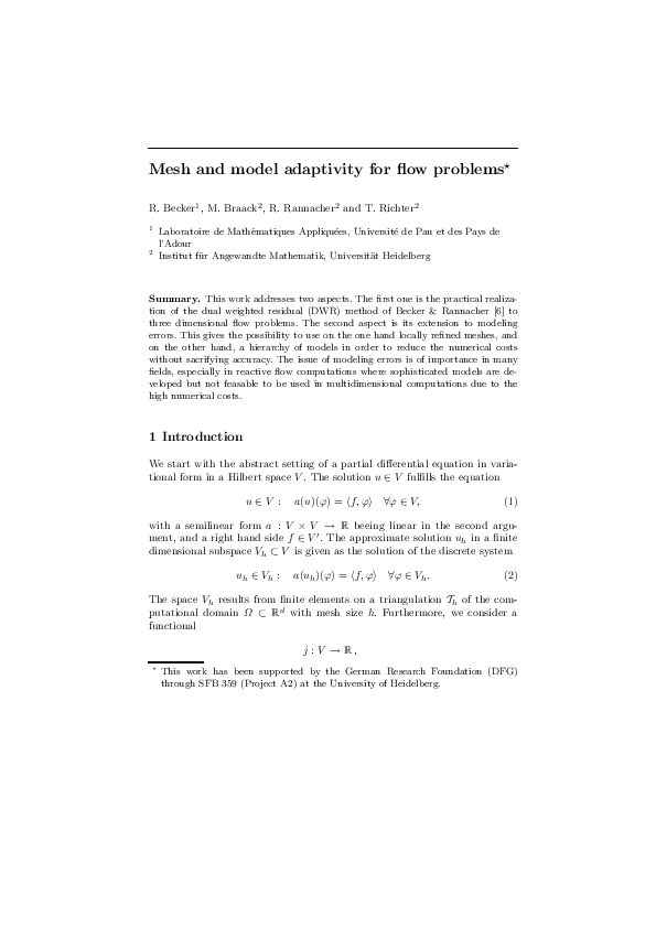 (PDF) Mesh and Model Adaptivity for Flow Problems