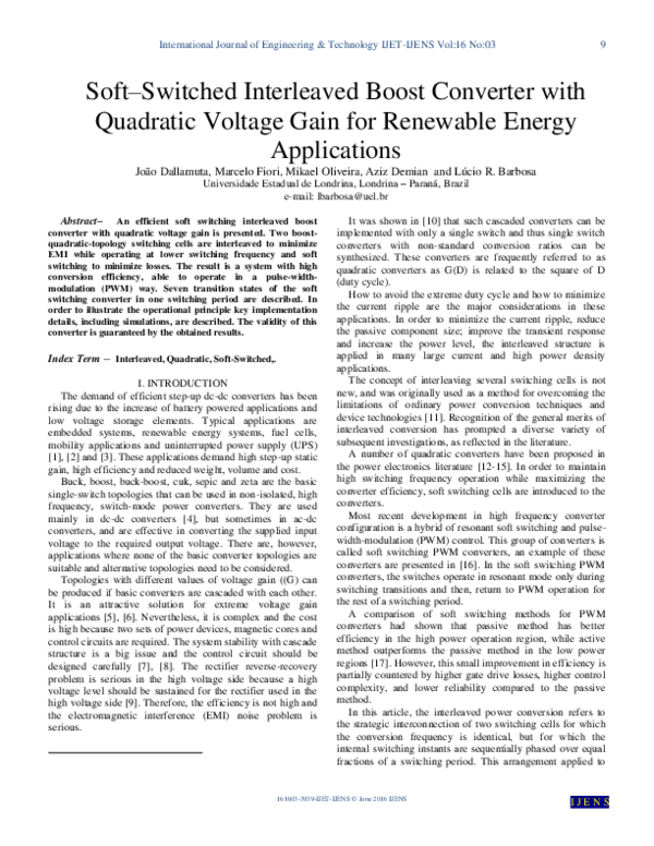(PDF) Soft – Switched Interleaved Boost Converter with Quadratic Voltage Gain for Renewable ...
