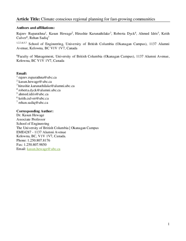 (PDF) Climate conscious regional planning for fast-growing communities