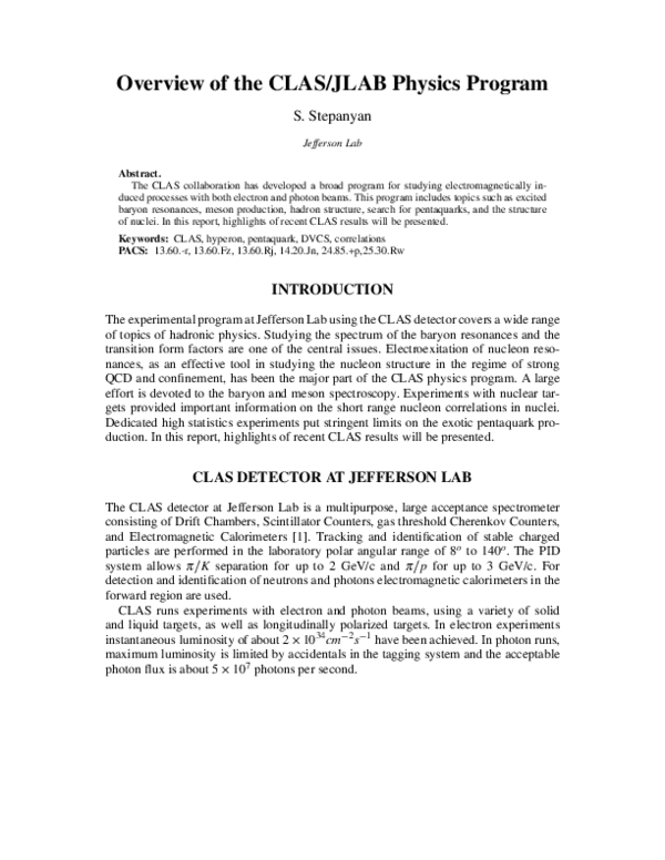(PDF) Overview of the CLAS/JLAB Physics Program