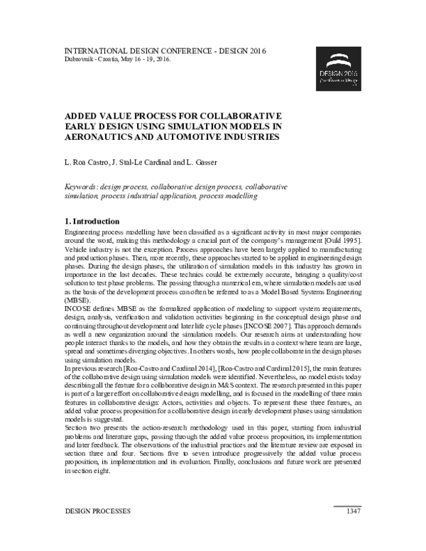(PDF) Added Value Process for Collaborative Early Design Using Simulation Models in Aeronautics ...