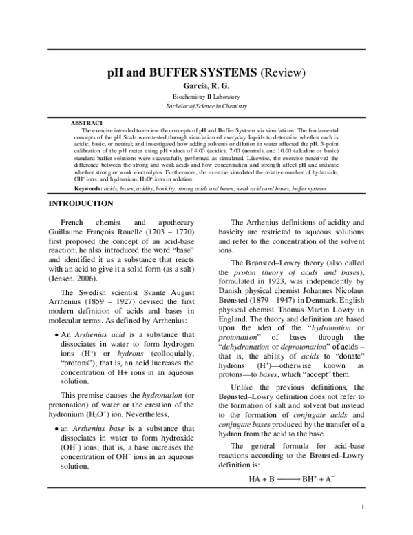 (PDF) pH and BUFFER SYSTEMS (Review)