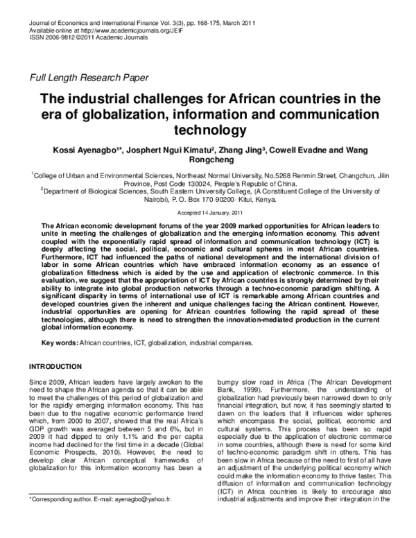 (PDF) The industrial challenges for African countries in the era of ...